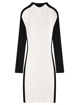 COURREGES Contrast-frame Ribbed Knit Mini Dress - Black