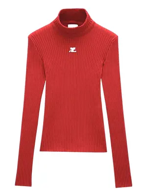 COURREGES Logo-patch Mock-neck Pullover - Red