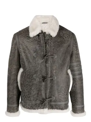 Thom Browne Shearling-trim Leather Jacket - Grey