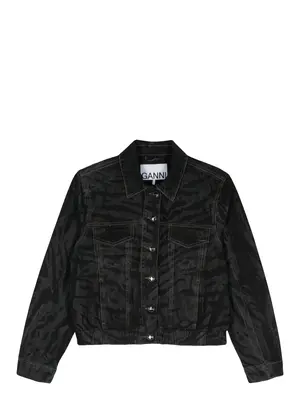 GANNI Zebra Print Denim Jacket - Black
