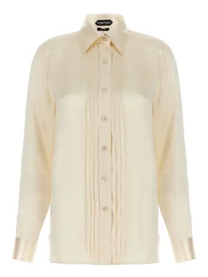 TOM FORD Pleated Plastron Shirt - White