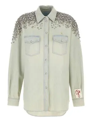GOLDEN GOOSE Becca Embroidered Boyfriend Shirt - Light Blue