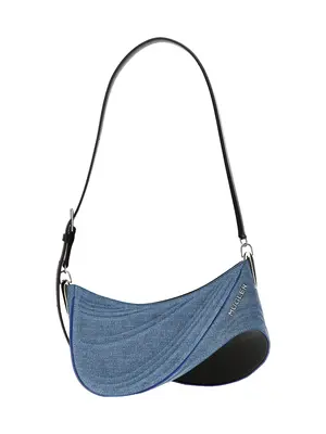 MUGLER Medium Denim Spiral Curve 01 Shoulder Bag - Blue