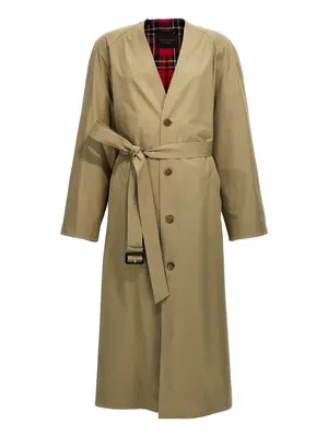 Balenciaga Check Lining Oversize Trench Coat - Beige