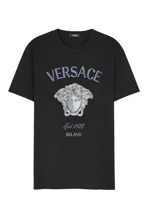 Versace Medusa Milano Crystal-embellished T-shirt - Black