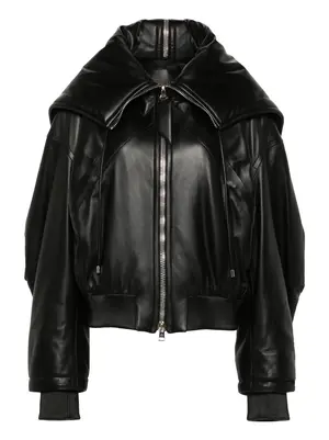 Attico Padded Leather Bomber Jacket - Black