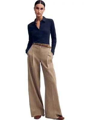 ME+EM Pinstripe Wide-leg Trousers - Caramel