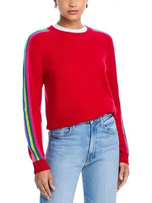 Aqua 100% Cashmere Rainbow Stripe Sweater - Big Apple Red