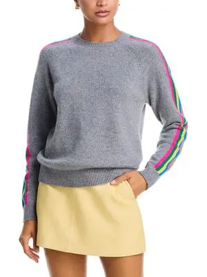 Aqua 100% Cashmere Rainbow Stripe Sweater - Medium Grey Multi
