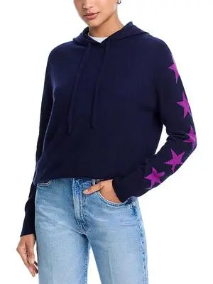 Aqua Cashmere Star Sleeve Hoodie Sweater - Peacoat/purple Twist