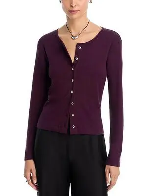LESET Pointelle Crewneck Cardigan Dark Berry