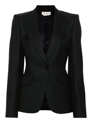 Alexander McQueen Single-breasted Pinstripe Blazer - Blue