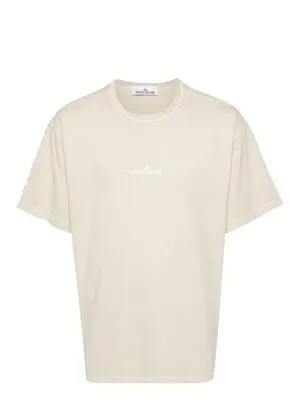 Stone Island Logo-embroidered Cotton T-shirt - Neutrals