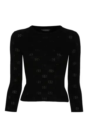 Balenciaga Bb-pattern Open-knit Jumper - Black