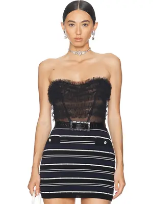 Alessandra Rich Ruched Tulle Bustier Top - Black