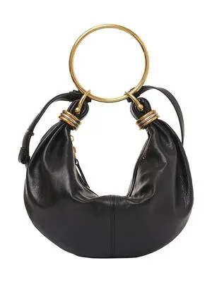 Chloé Bracelet Hobo Bag In Grained Leather - Black