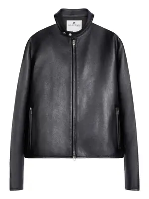 COURREGES Contrast Stripe-detail Leather Biker Jacket - Black