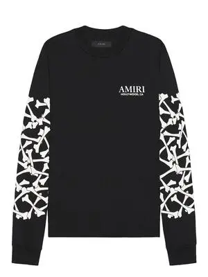 Amiri Bones Stacked Long Sleeve Tee In Grey - Black