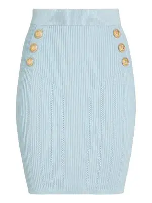 Balmain Button-Embellished Ribbed-Knit Mini Skirt Sky Blue