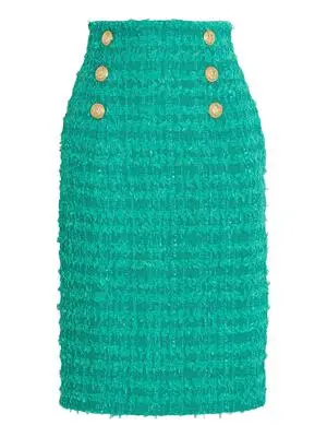 Balmain Frayed Cotton-blend Tweed Mini Skirt - Jade