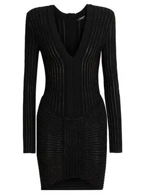 Balmain Metallic Ribbed-knit Mini Dress - Black