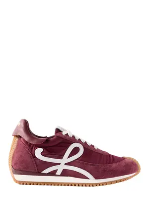 Loewe Flow Runner Leather-trimmed Shell And Brushed Suede Sneakers Burgundy-1