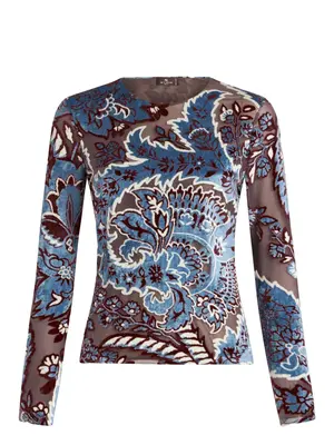 Etro Tulle And Jacquard Velvet Top - Blue