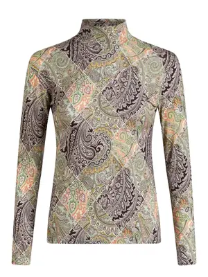 Etro Patchwork-print Wool Jersey Top - Green