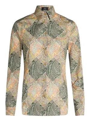 Etro Patchwork-print Poplin Shirt - Neutrals