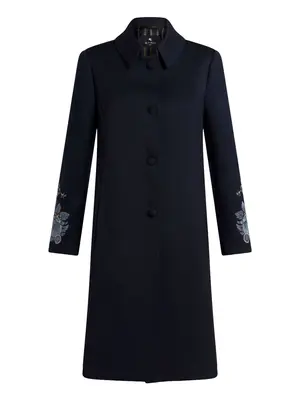 Etro Embroidered Gabardine Coat - Blue
