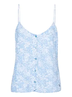 Calvin Klein Floral-print Crepe Blouse - Blue