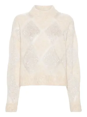 Brunello Cucinelli Brunello Cucinelli Sequined High-Neck Jumper Neutrals