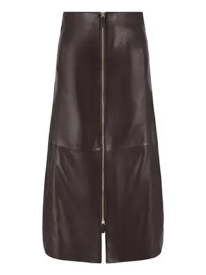 Giorgio Armani Nappa Leather Midi Skirt - Brown