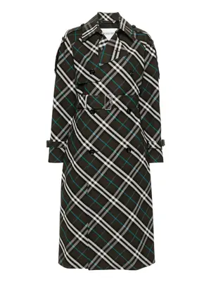 Burberry Long Check Cotton-blend Trench Coat - Green
