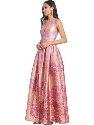 Sachin & Babi Brooke Printed Mikado Gown - Light Sunset Hydrangea