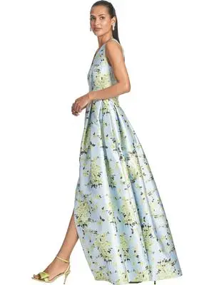 Sachin & Babi Floral Printed Mikado Brooke Gown - Sky Citrine Floral
