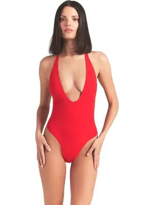 SKIMS Seamless Sculpt Deep Plunge Thong Bodysuit - Ruby