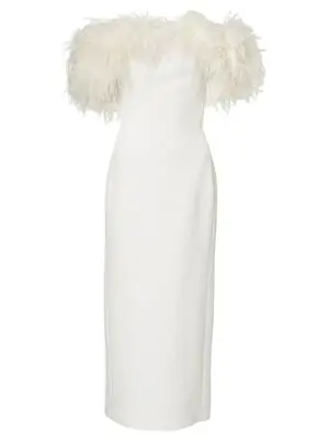 David Koma Bridal Feather-trimmed Midi Dress - White