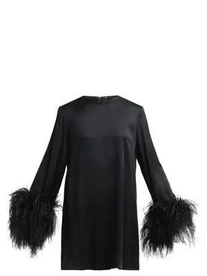 Lapointe Double-face Satin Feather-cuff Minidress - Black