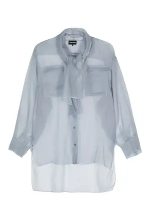 Giorgio Armani Scarf-detail Organza Shirt - Blue