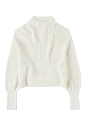 Closed Crew-neck Ribbed Jumper - White