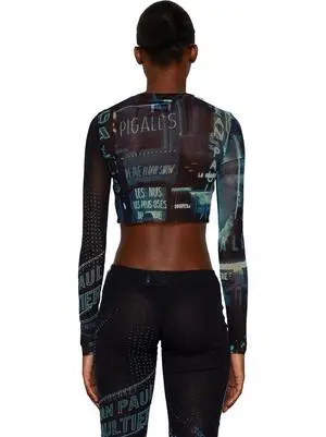 Jean Paul Gaultier Mesh Long Sleeve Crop Top - Blue Pigalle Print