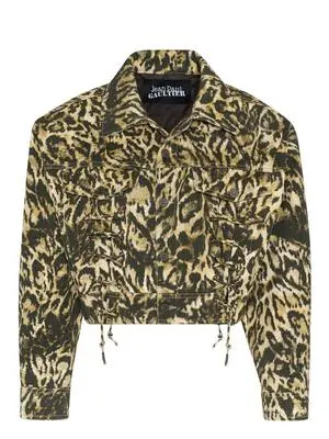 JEAN PAUL GAULTIER Cropped Denim Jacket With Lacing Detail - Leopard Print