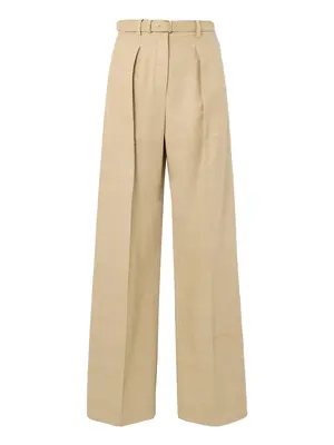 Loro Piana Edward Belted Raw Silk Pants - Neutrals