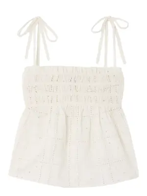 GANNI Shirred Broderie Anglaise Top - Ivory