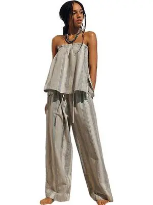 Free People Corfu Striped Cotton-Linen Set Green Combo