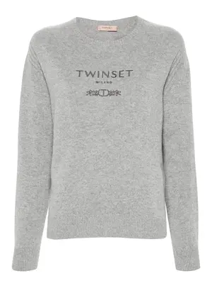 TWINSET Logo-embroidered Knitted Jumper - Grey