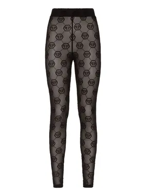 Philipp Plein Monogram-pattern Tulle Leggings - Black