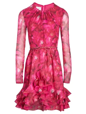 Giambattista Valli Rose Mania-print Silk-georgette Dress - Pink
