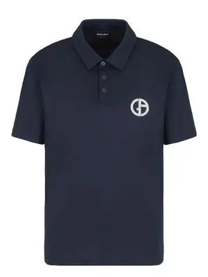 Giorgio Armani Short-sleeved Polo Shirt In Cotton Interlock - Blue